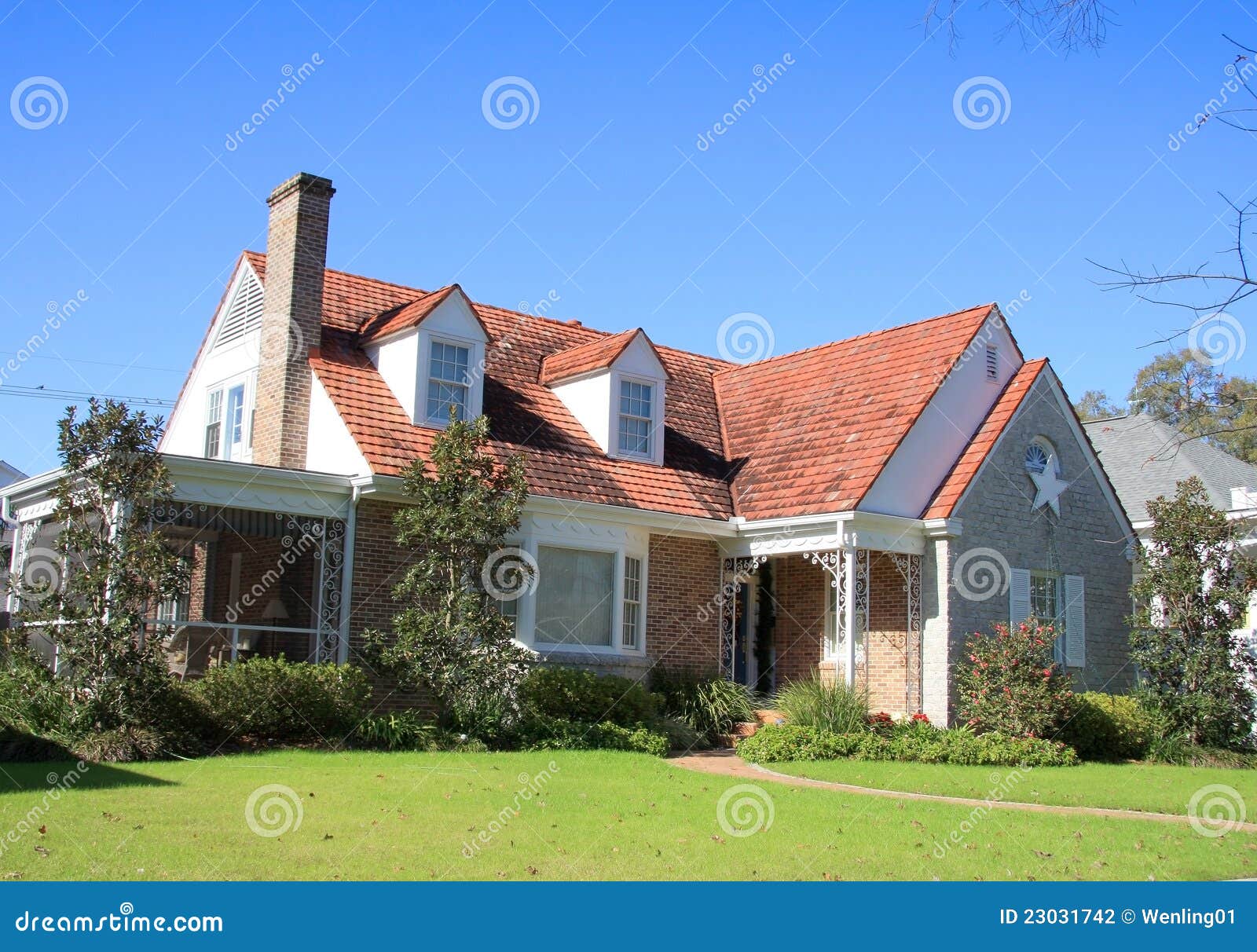Suburban brick house stock photo. Image of neighborhood - 23031742