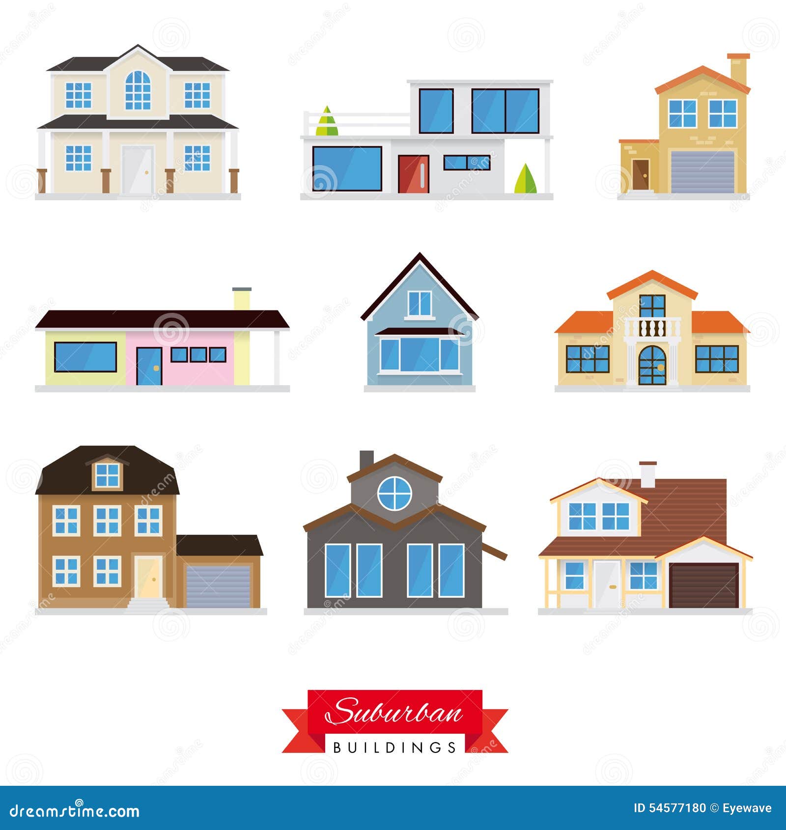 Suburban Buildings Vector Set Stock Vector - Illustration of background ...
