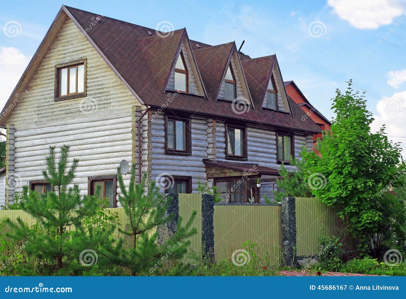Suburban Cottage of Wooden Logs Stock Image - Image of detached ...