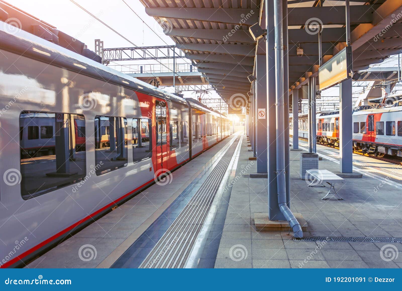 Suburban Express Train Leaves the Station, Empty Platform Stock Image ...