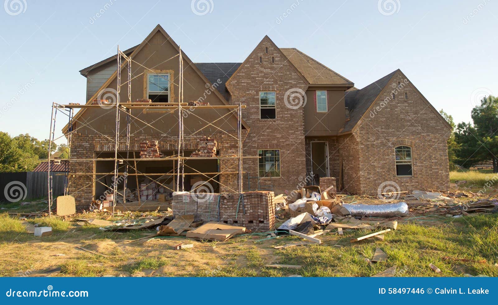 Suburban Home Being Paved with Brick and Mortar. Stock Photo - Image of ...
