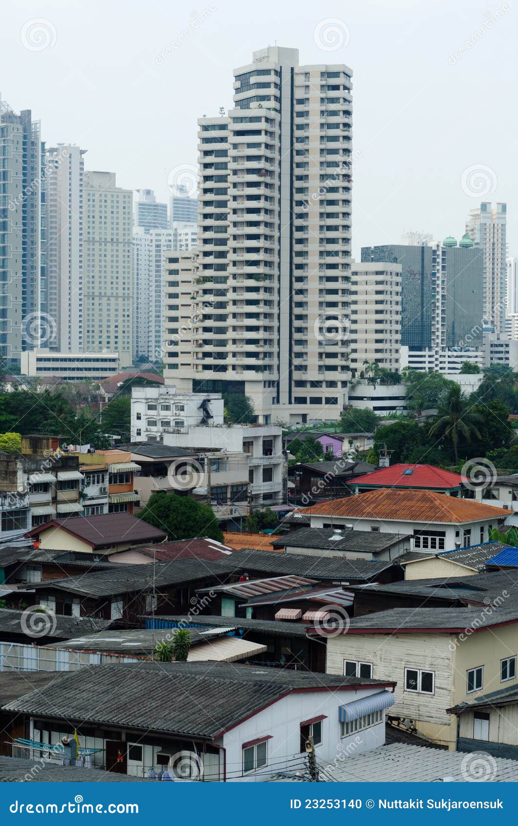 Suburban Home and City Building Stock Photo - Image of large, office ...