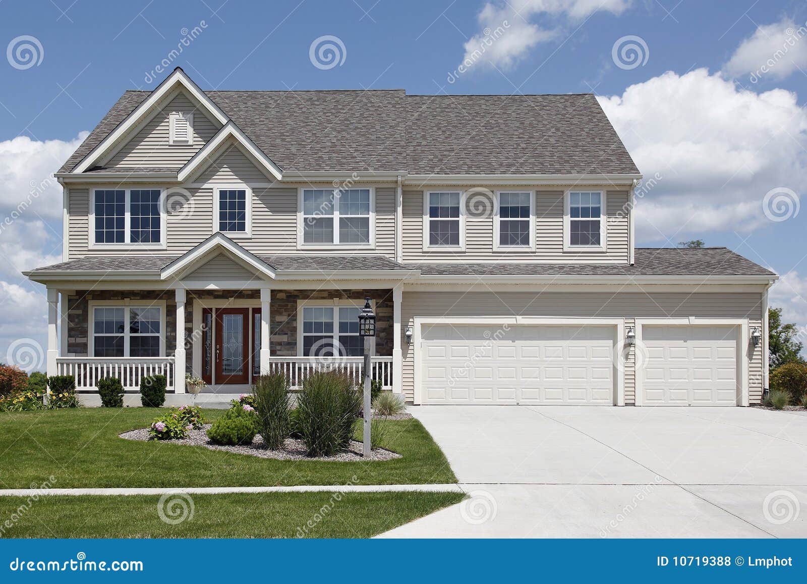 Suburban Home with Double Garage Stock Photo - Image of living ...