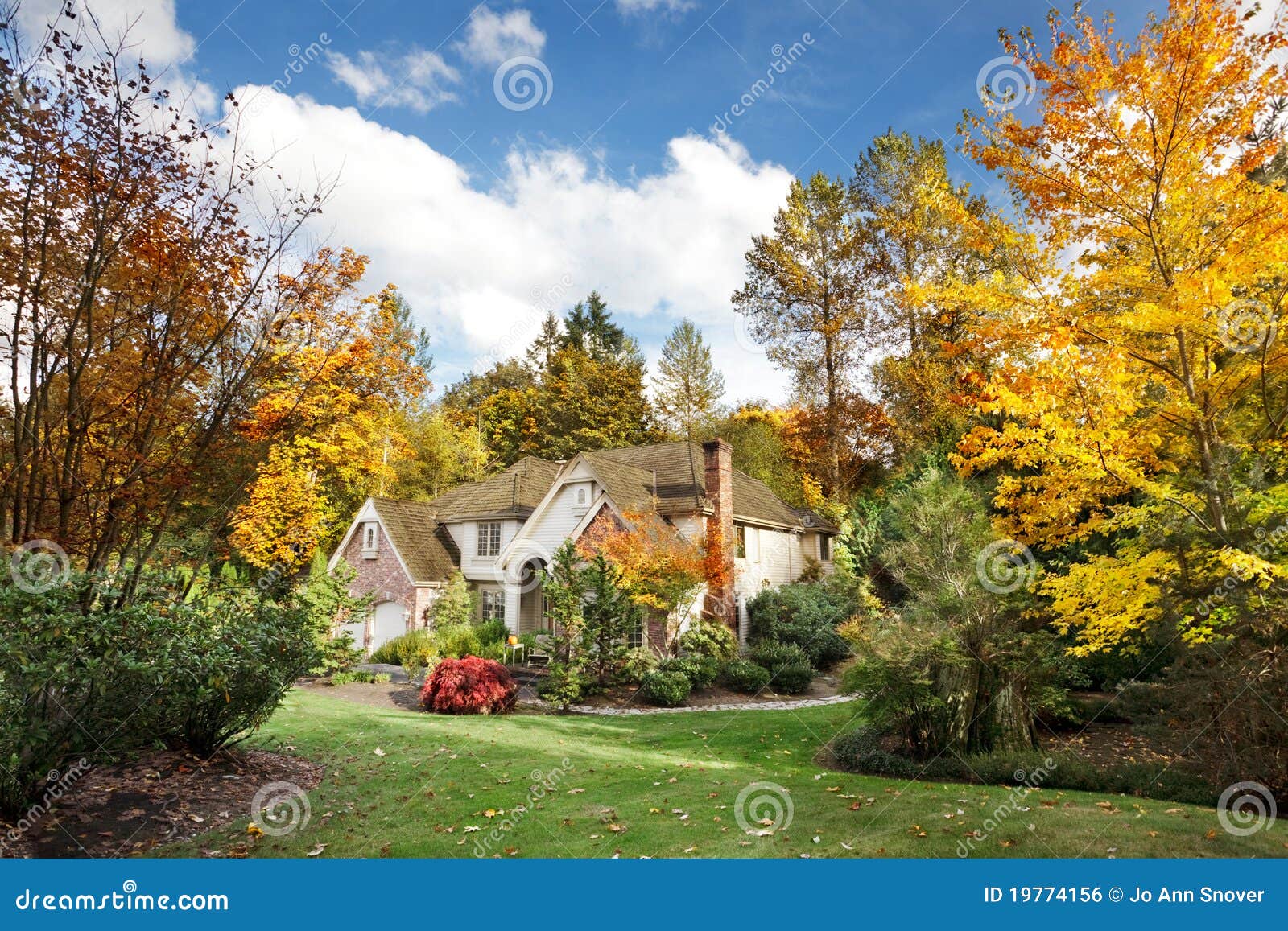 Suburban home in fall stock photo. Image of lawn, autumn - 19774156