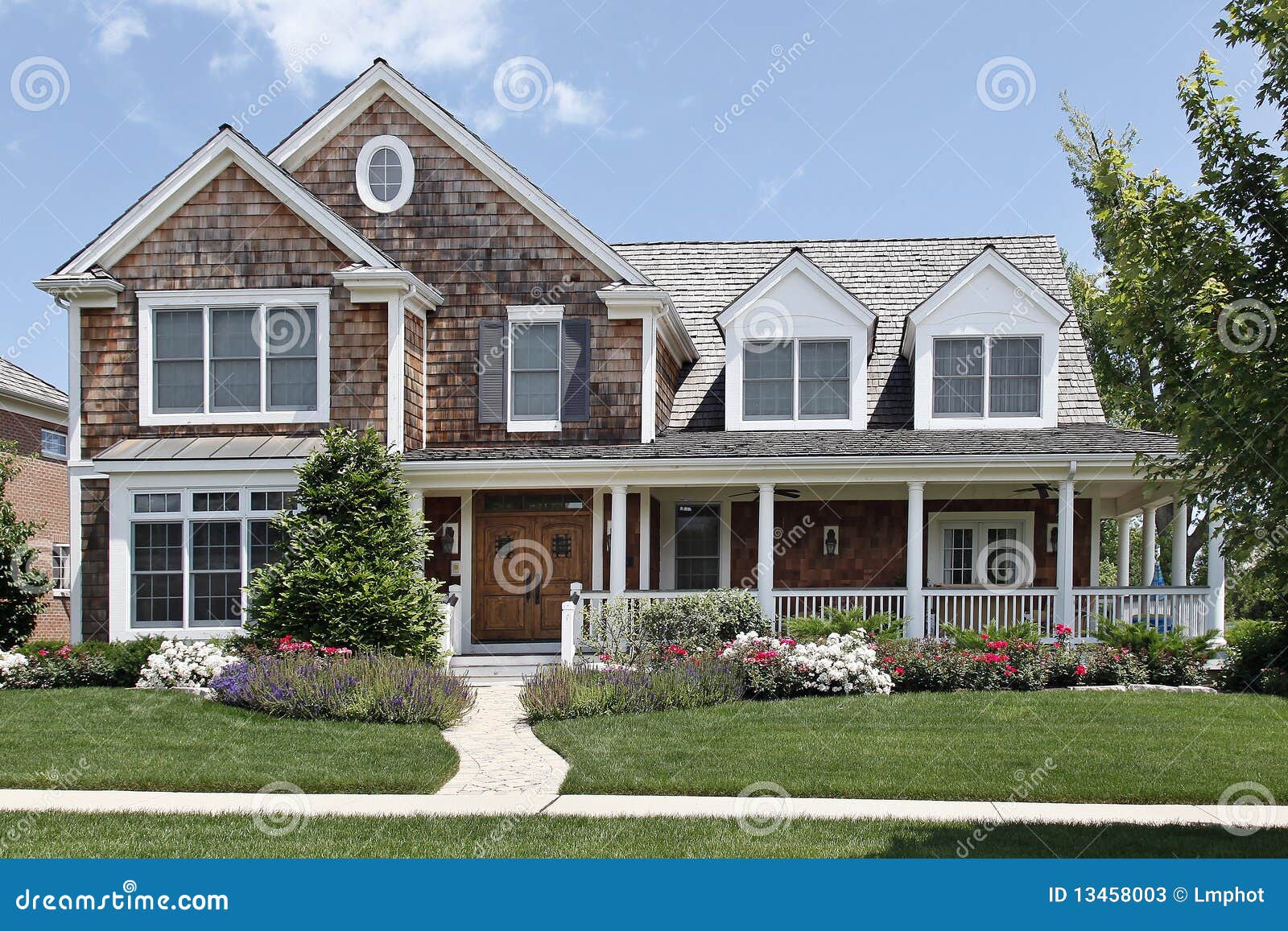 Suburban Home with Front Porch Stock Image - Image of modern, brick ...