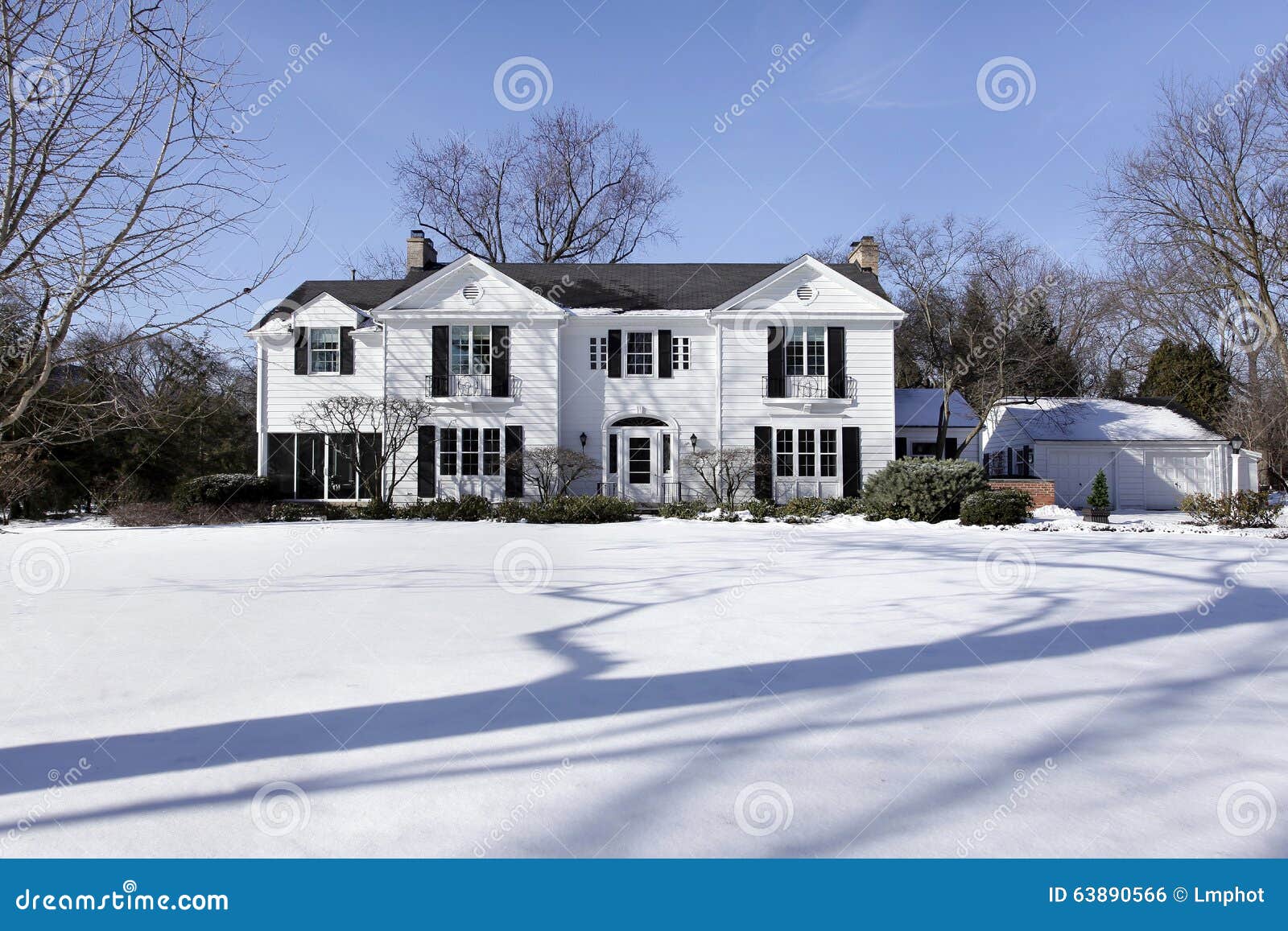 Suburban home in winter stock photo. Image of window - 63890566
