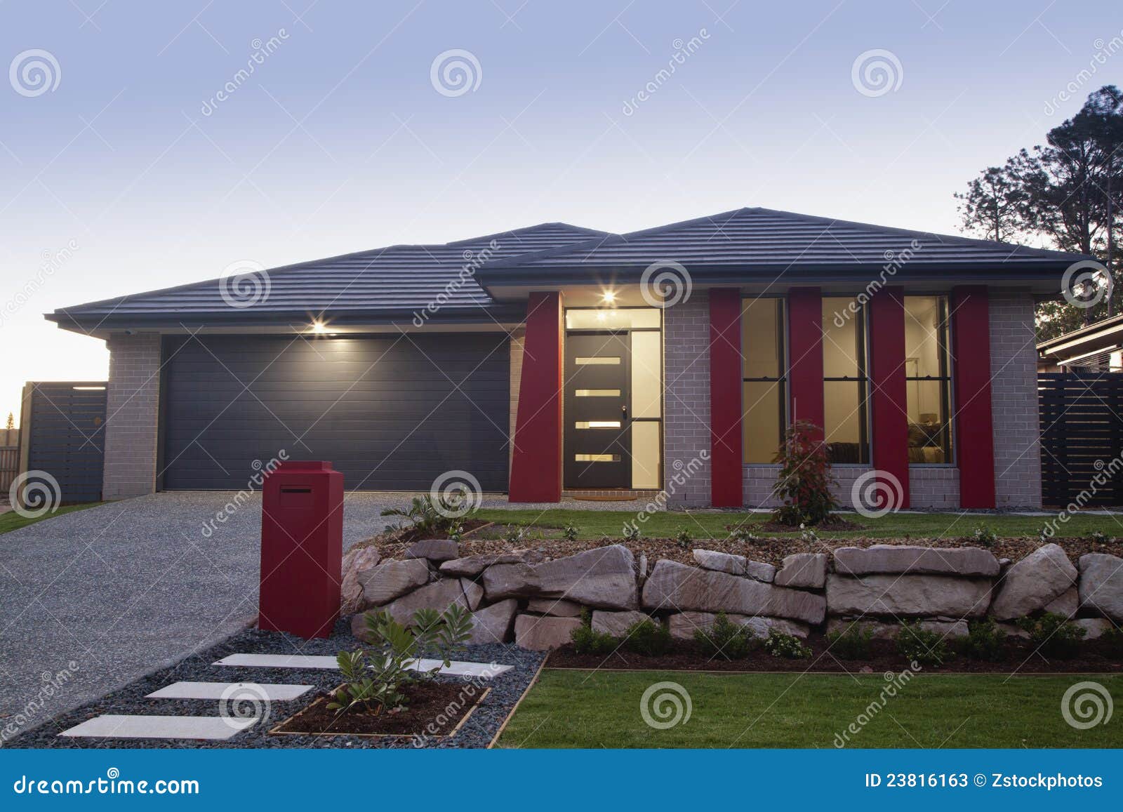 Suburban house front stock image. Image of yard, suburb - 23816163