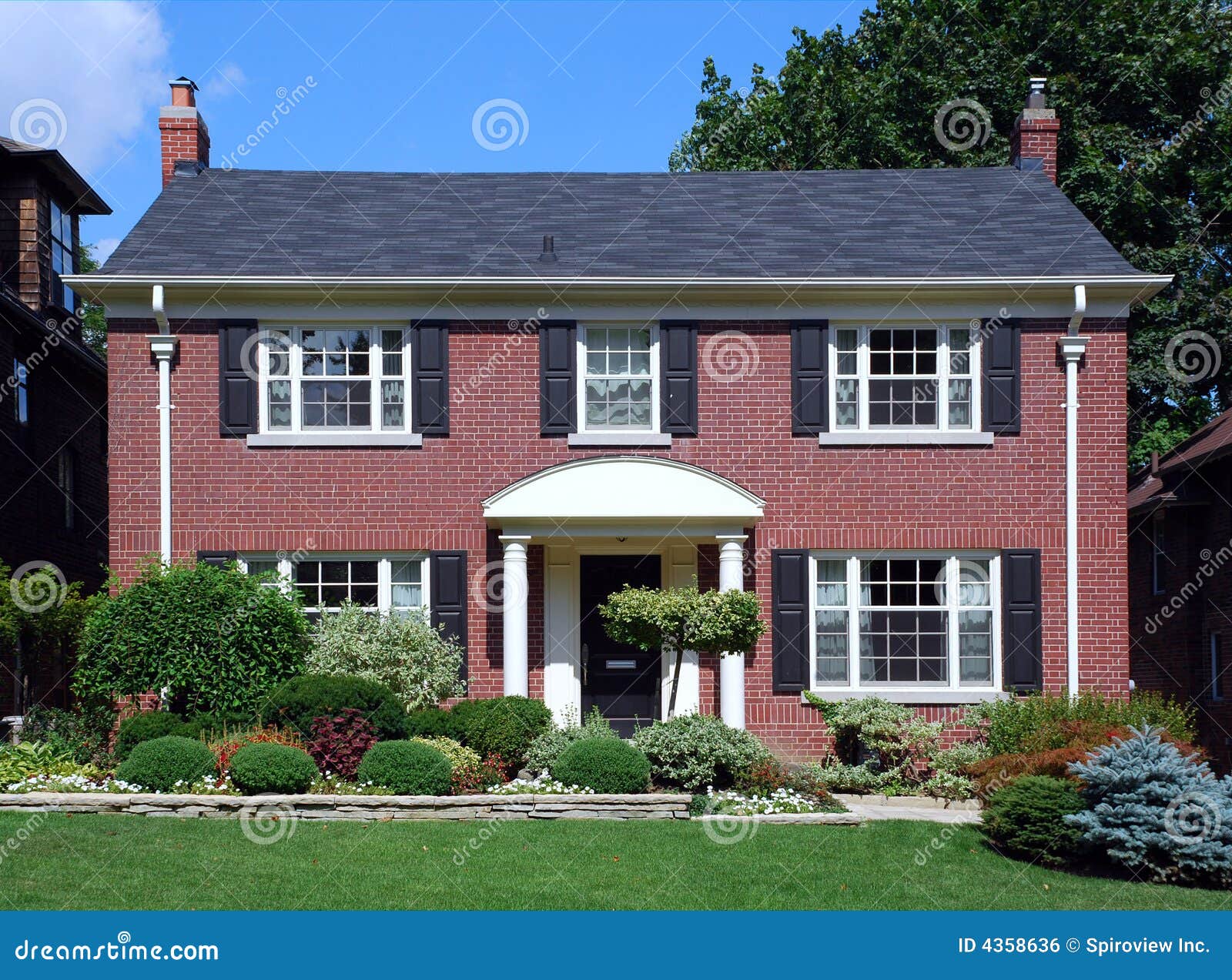 Suburban House with Shutters Stock Photo - Image of portico, suburban ...