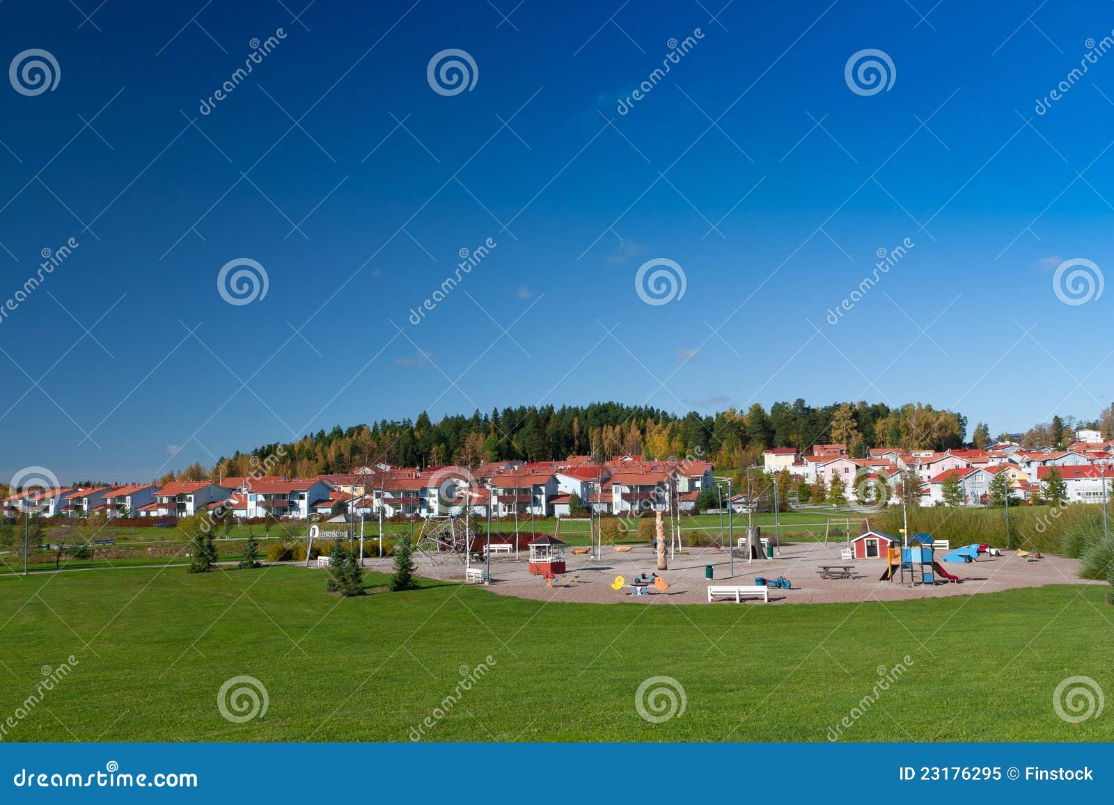 Suburban Playground in Autumn Stock Image - Image of clear, forest ...