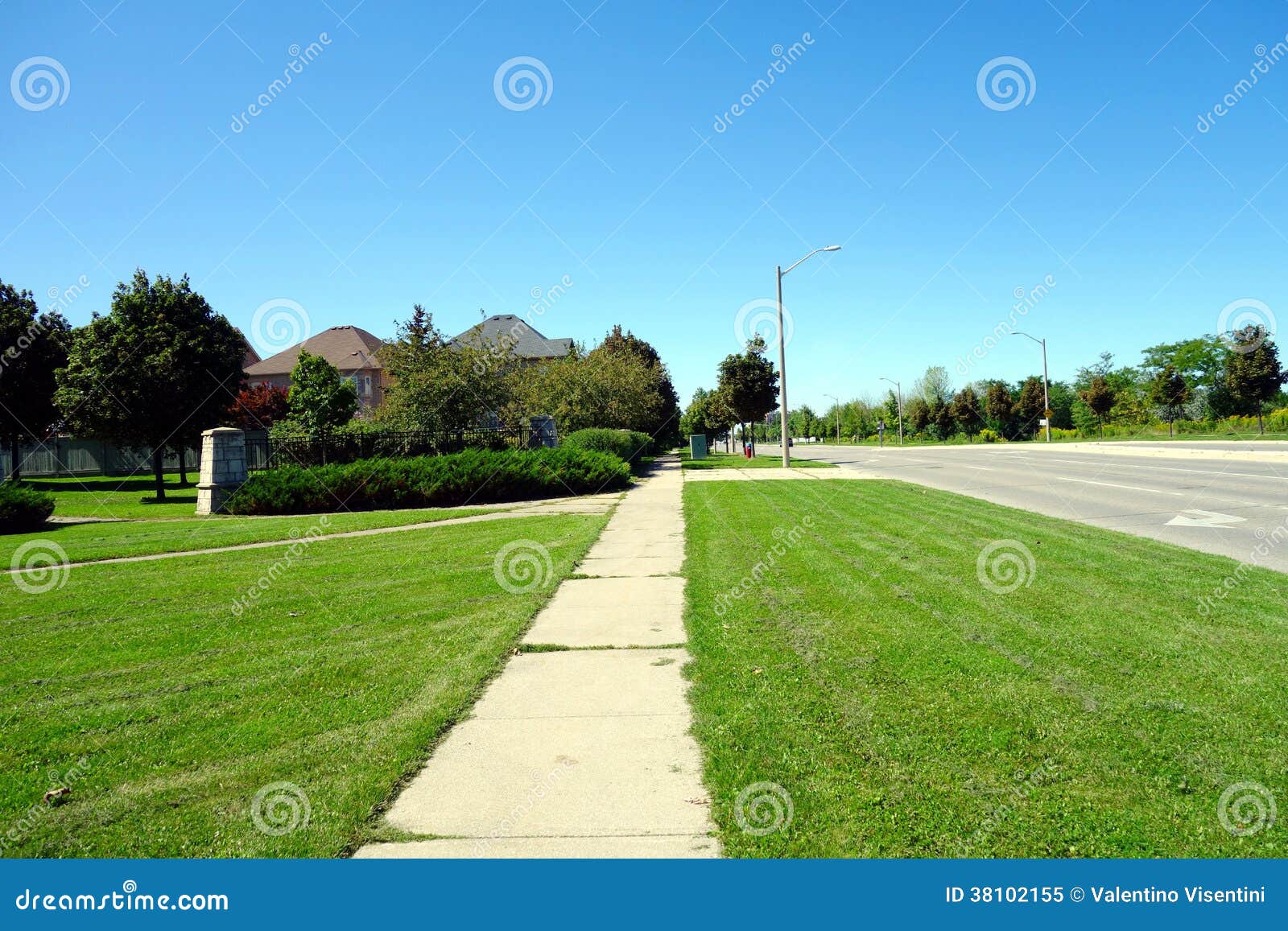 Suburban sidewalk stock image. Image of path, grass, hill - 38102155