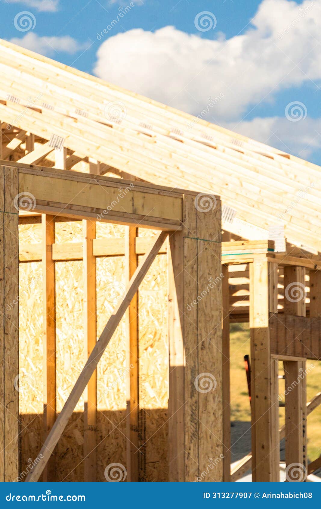 Suburban Single-Family House Construction: Framing Stage Progress Stock ...