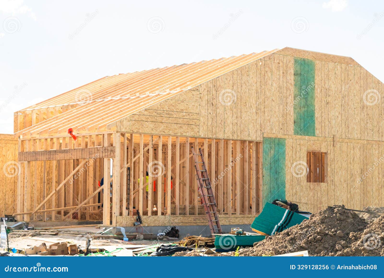 Suburban Single-Family House Construction: Framing Stage Progress Stock ...