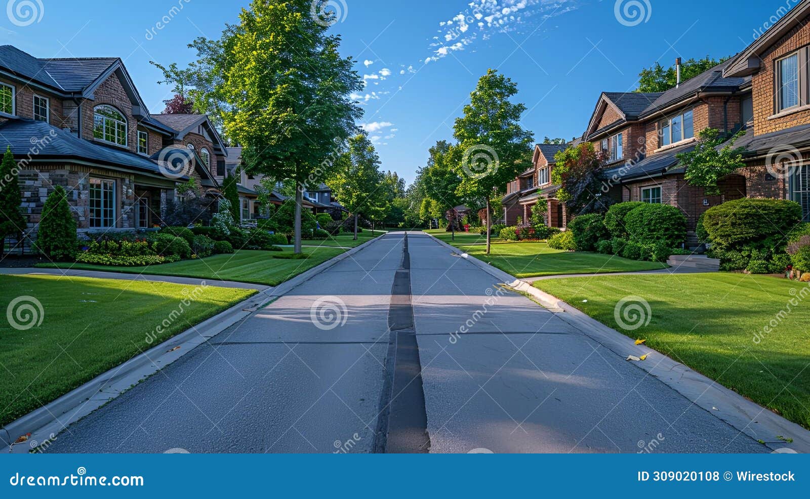 Suburban Street Lined with Trees and Bushes, AI-generated. Stock ...