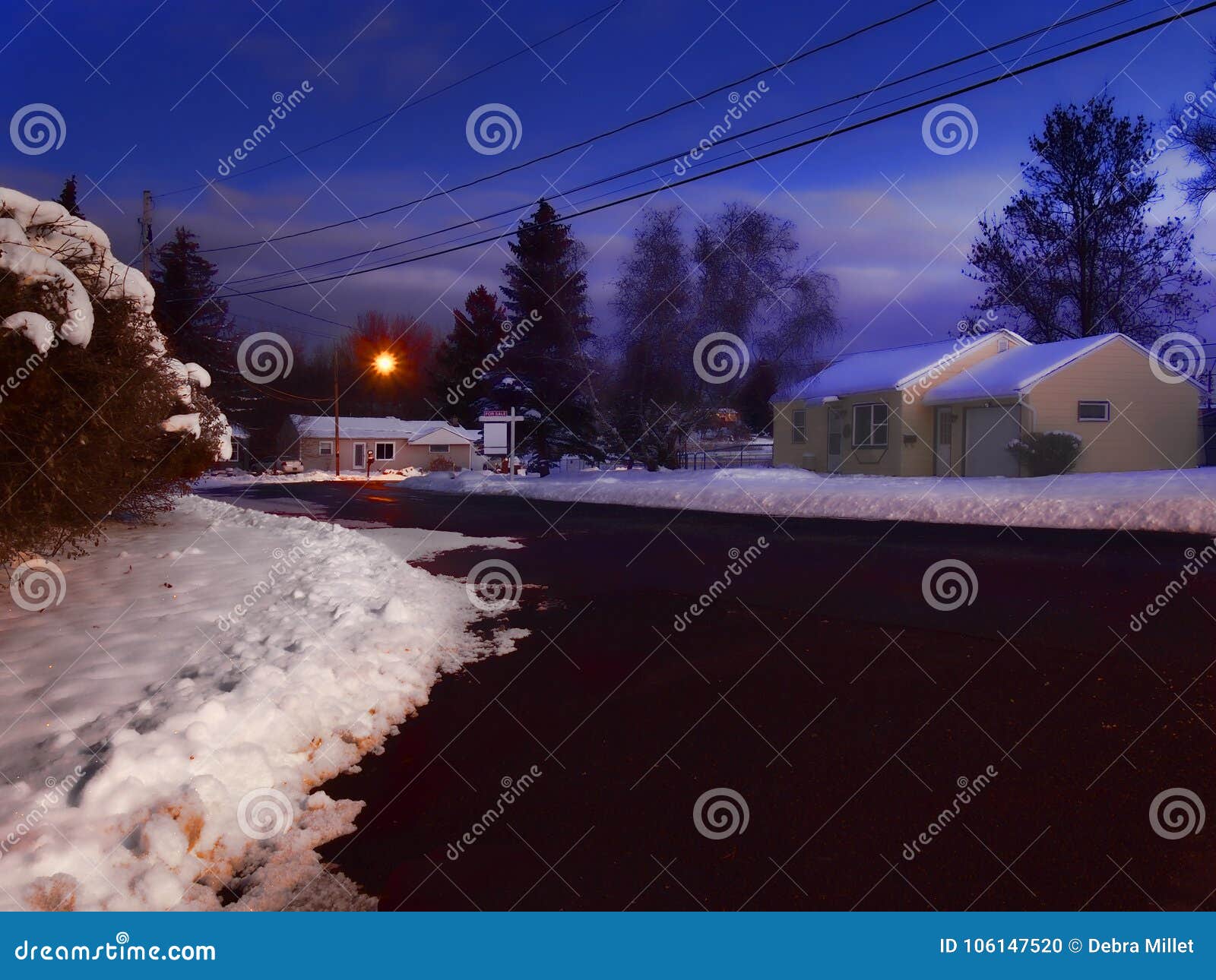 Suburban street at night stock photo. Image of landscape - 106147520