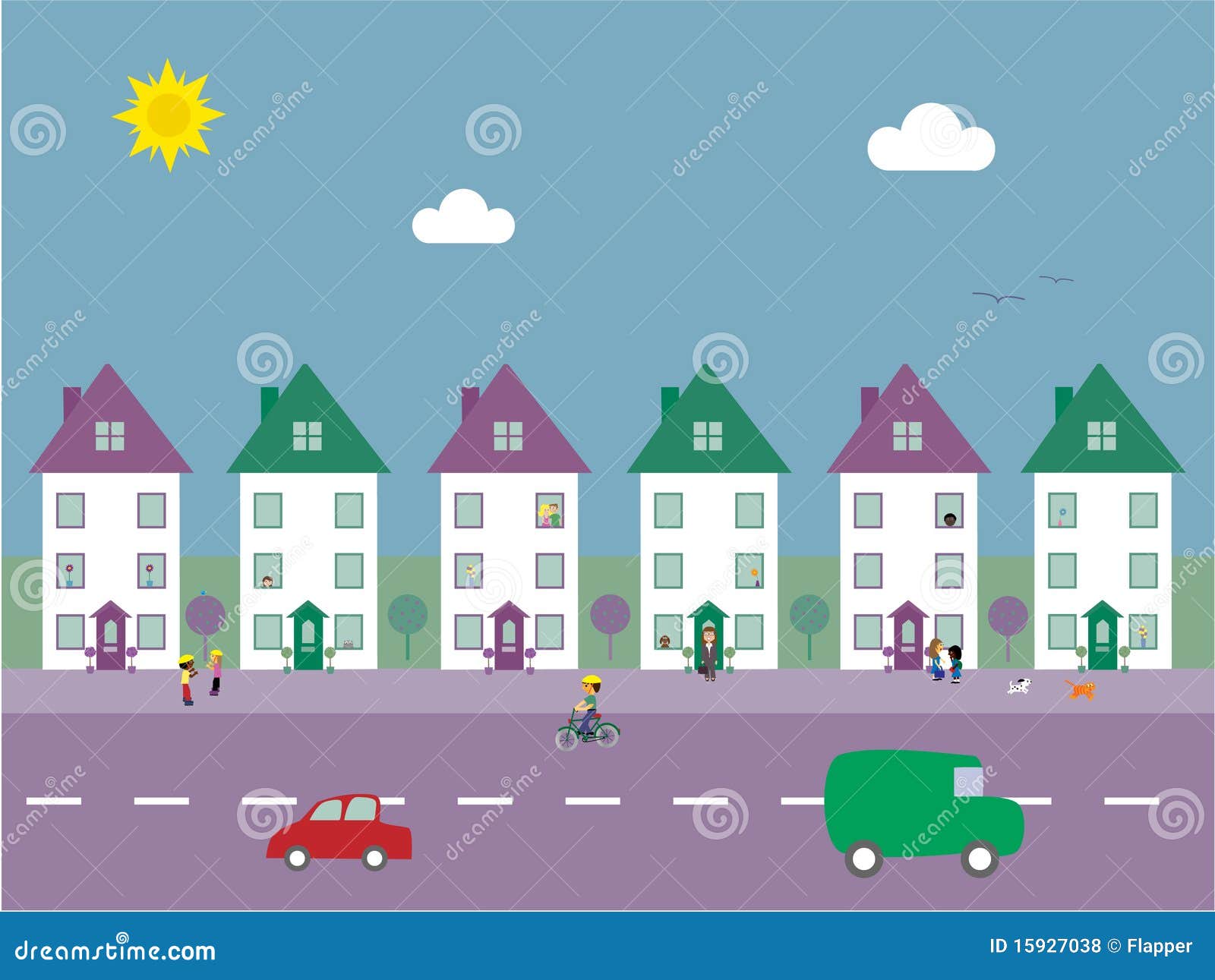 Suburban Street Vector Illustration Stock Vector - Illustration of home ...