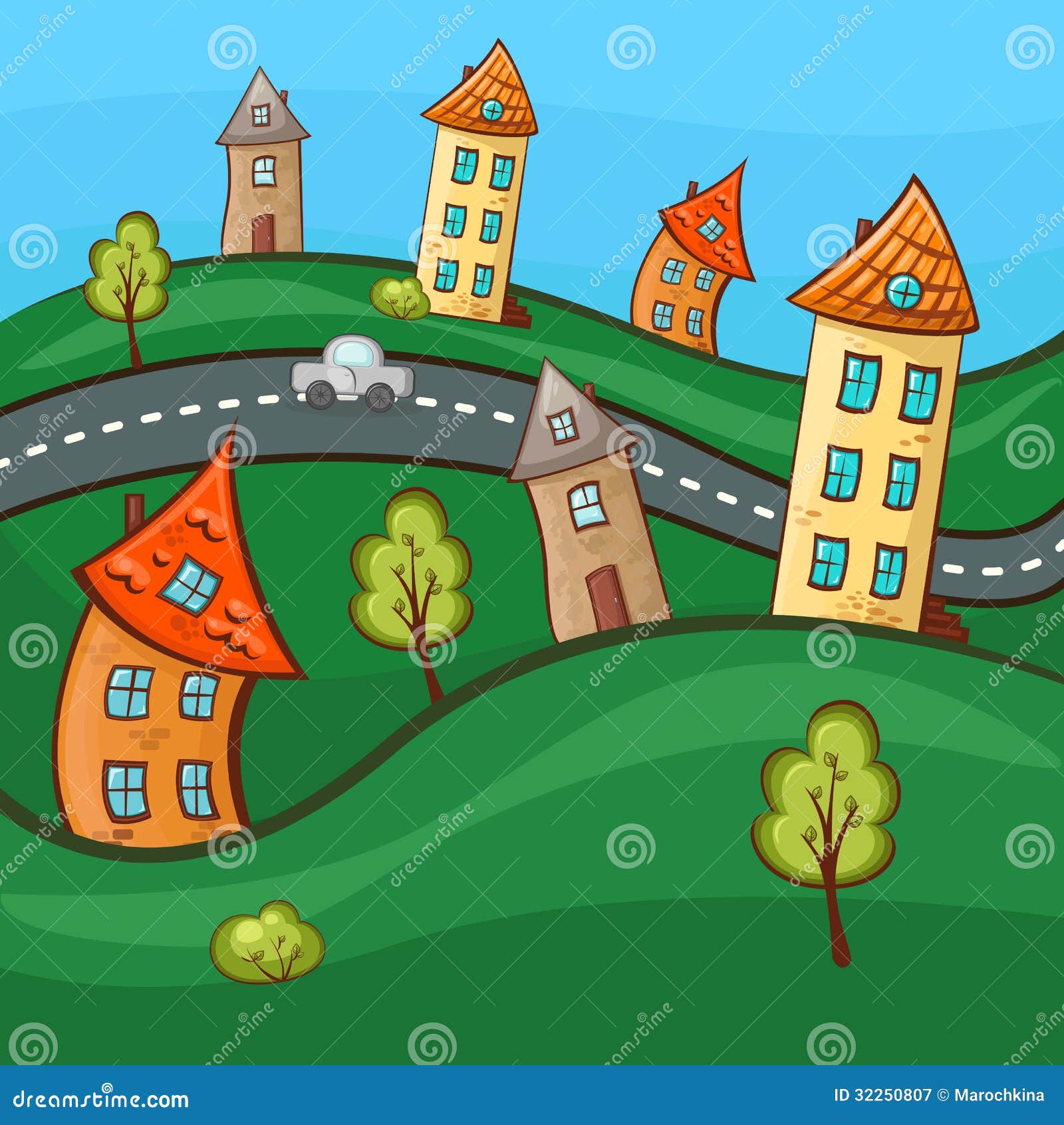 Suburbs and houses stock illustration. Illustration of exterior - 32250807