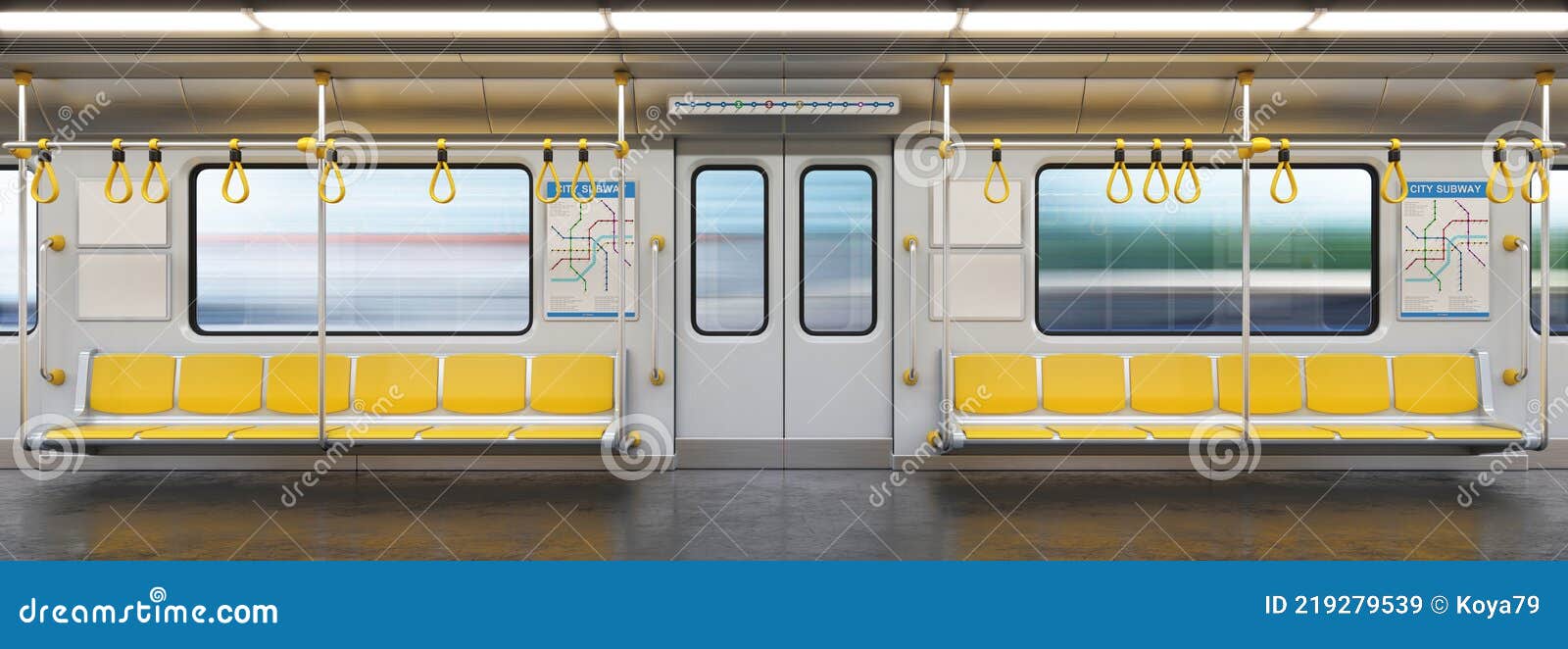 Subway Car Empty Interior, Metro Cross Section, 3d Rendering Stock ...