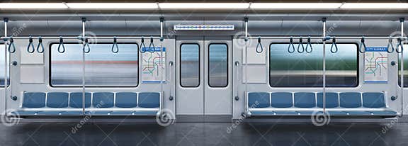 Subway Car Empty Interior, Metro Cross Section, 3d Rendering Stock ...