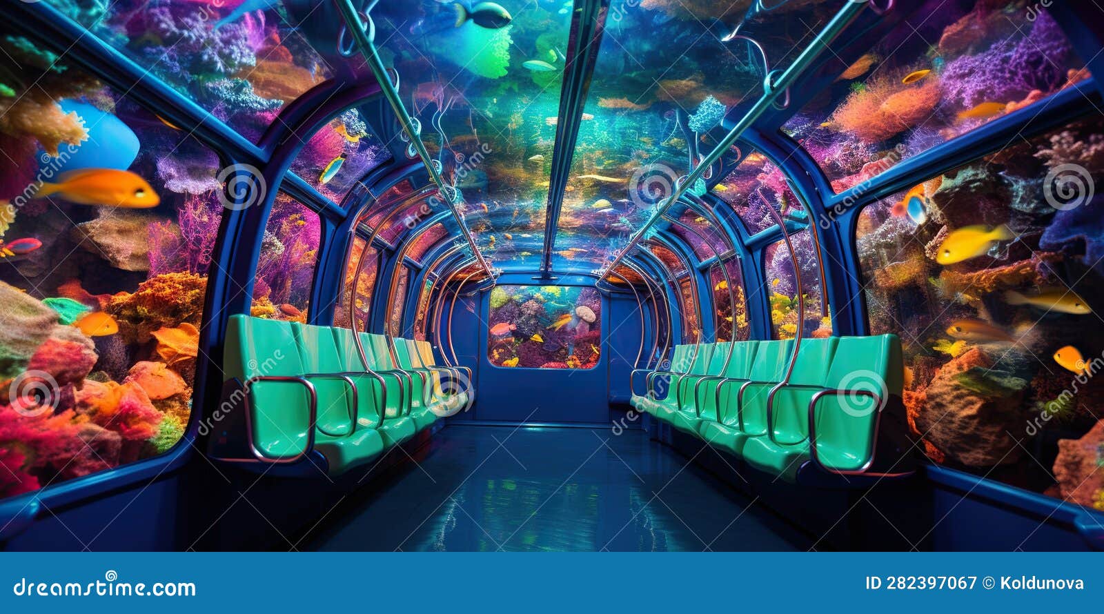 A Subway Car Where Passengers Morph into a Colorful Array of Aquatic ...