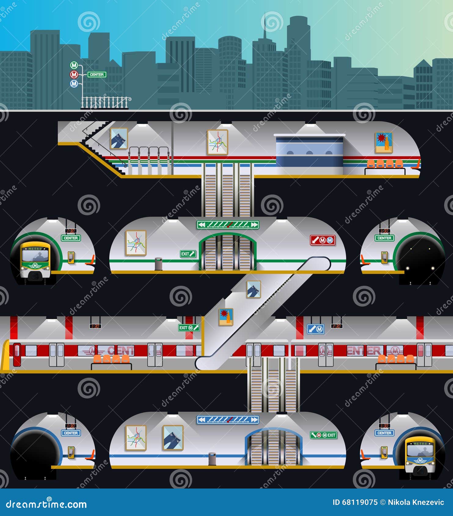 Subway City Poster Cartoon Vector | CartoonDealer.com #341047475