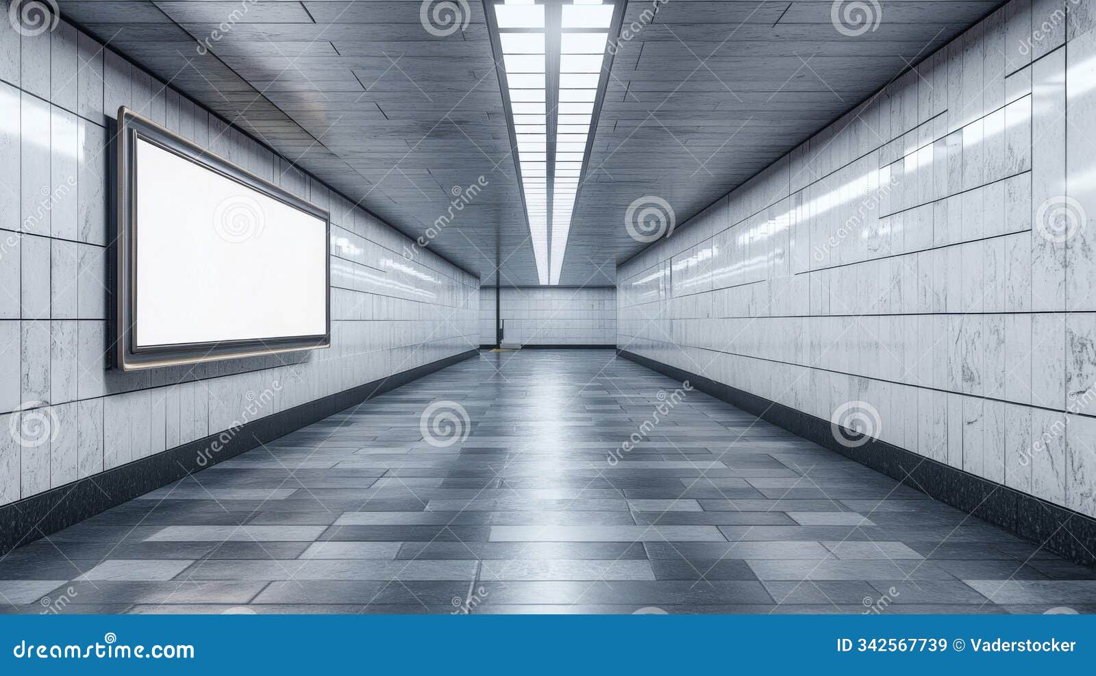 Subway Corridor with a Blank Advertisement Display Stock Illustration ...