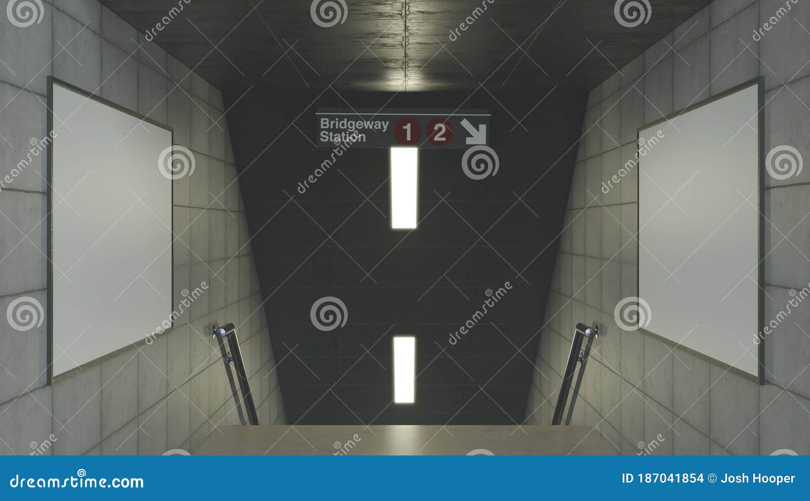 Subway Double Billboard Mockup, Clean Concrete Walls and Railings, 3D ...