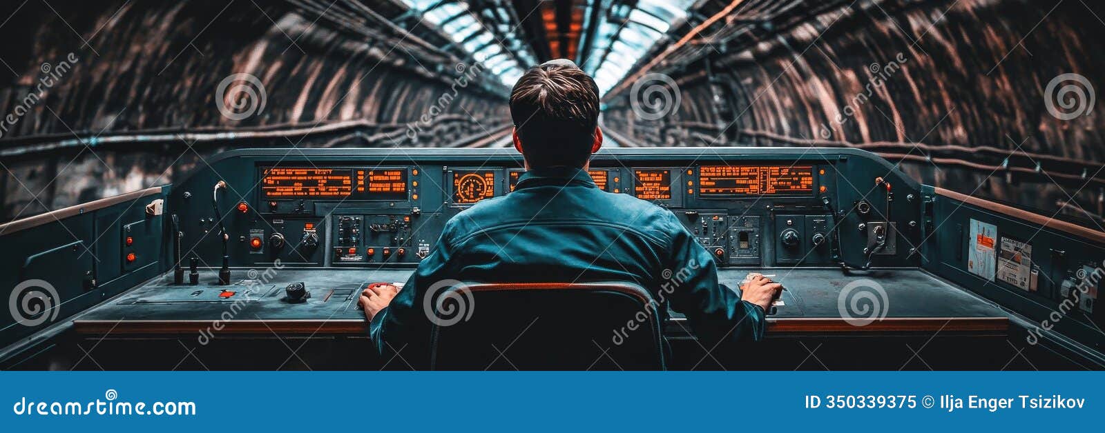 Subway Driver in Deep Focus Navigating an Underground Tunnel ...