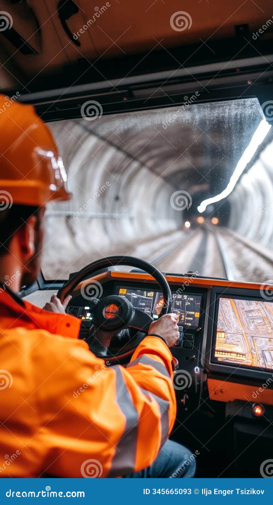 Subway Driver Focused at Work, Operating Train in Underground Tunnel ...