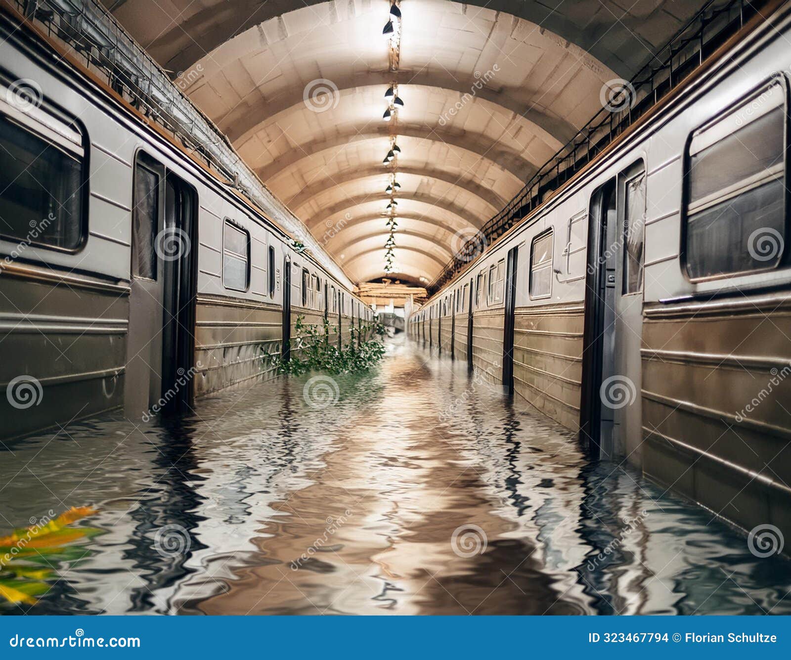 Subway Flood. Post-apocalypse Concept Stock Illustration - Illustration ...