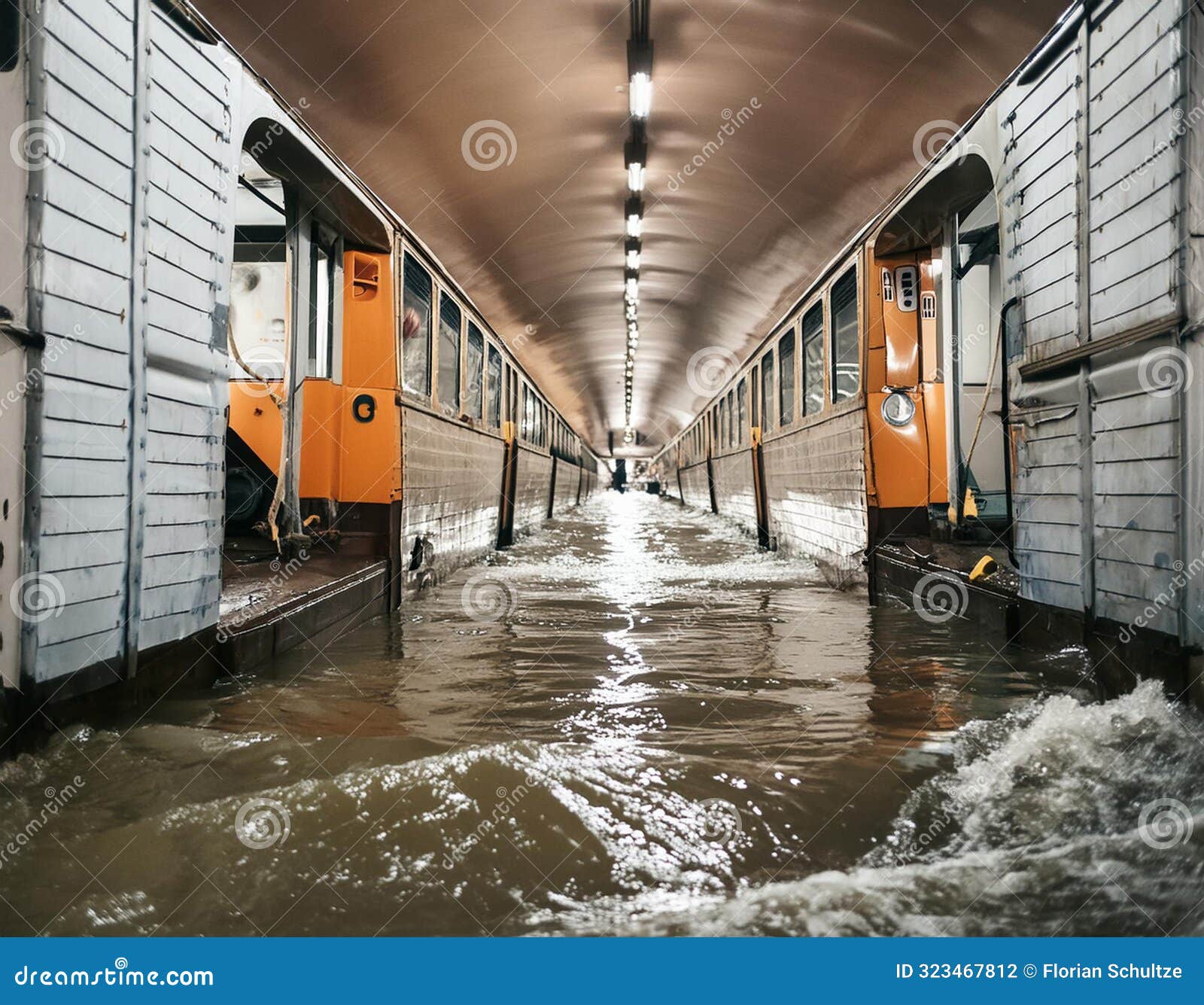 Subway Flood. Post-apocalypse Concept Stock Illustration - Illustration ...