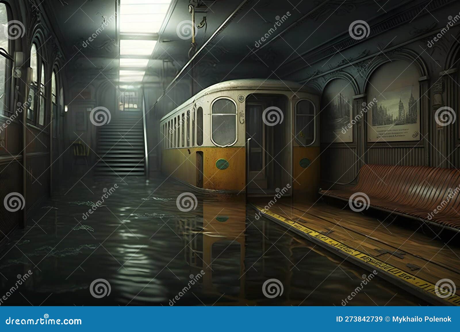 Subway Flood. Post-apocalypse Concept Stock Illustration - Illustration ...