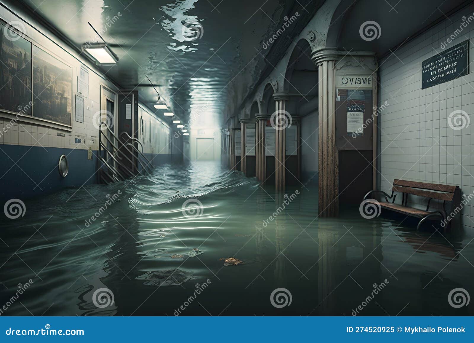 Subway Flood. Post-apocalypse Concept Stock Illustration - Illustration ...