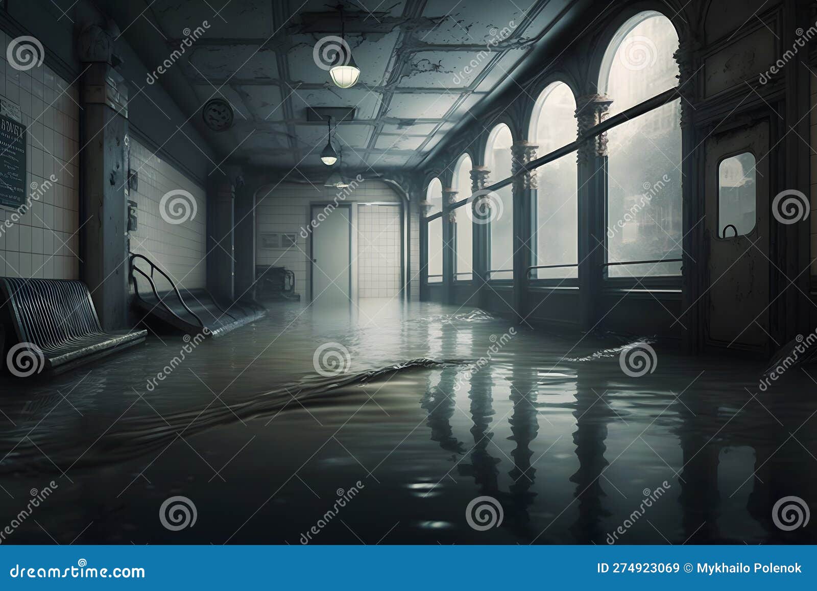 Subway Flood. Post-apocalypse Concept Stock Illustration - Illustration ...