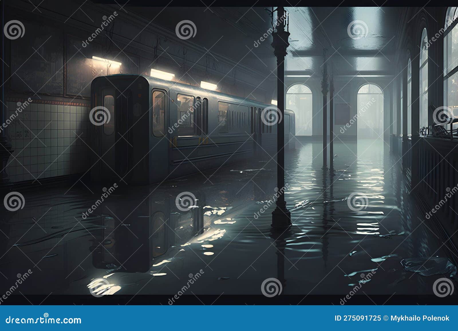 Subway Flood. Post-apocalypse Concept Stock Illustration - Illustration ...