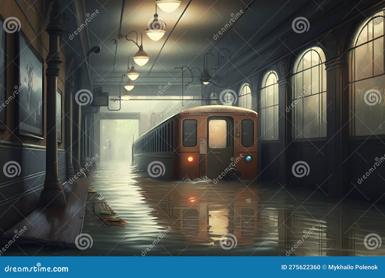 Subway Flood. Post-apocalypse Concept Stock Illustration - Illustration ...