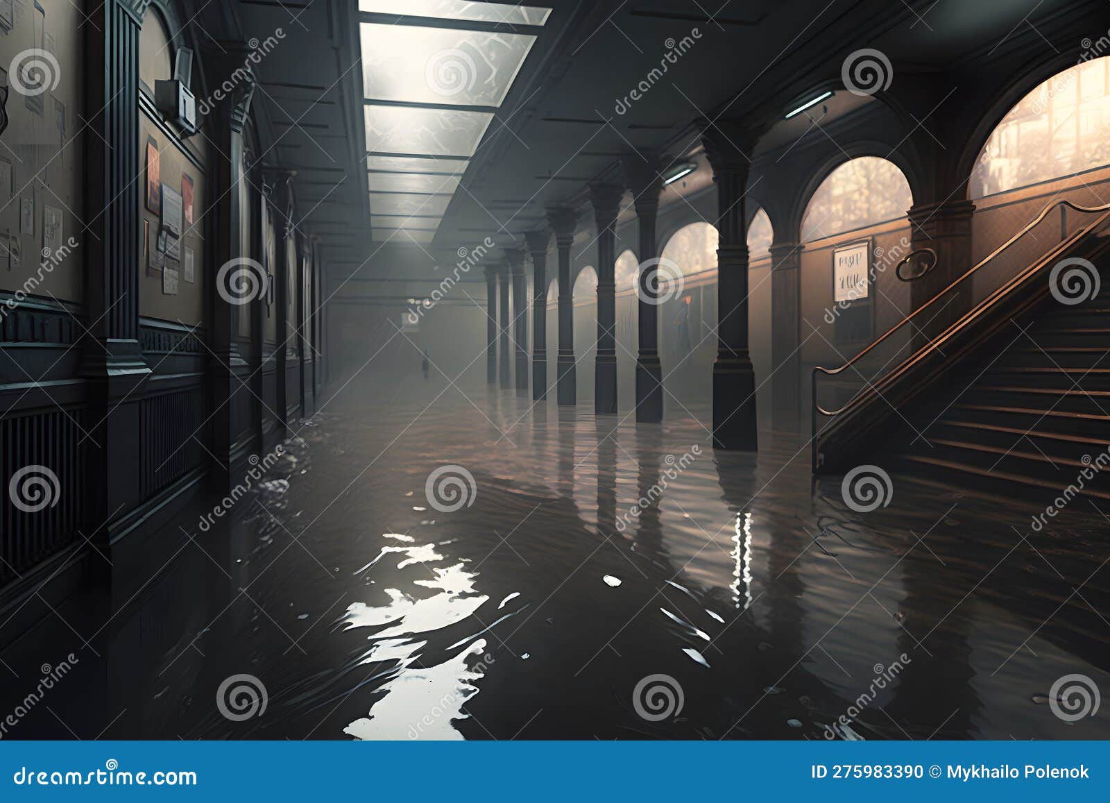 Subway Flood. Post-apocalypse Concept Stock Illustration - Illustration ...