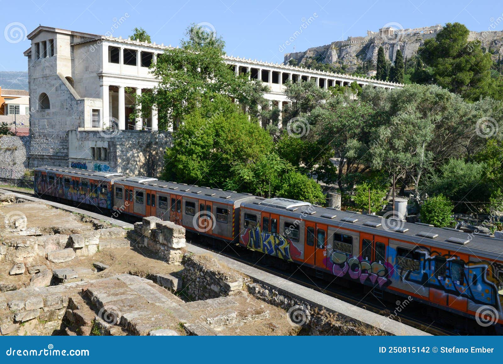 The Subway in Front of Ancient Agora and Acropolis of Athens in Greece ...