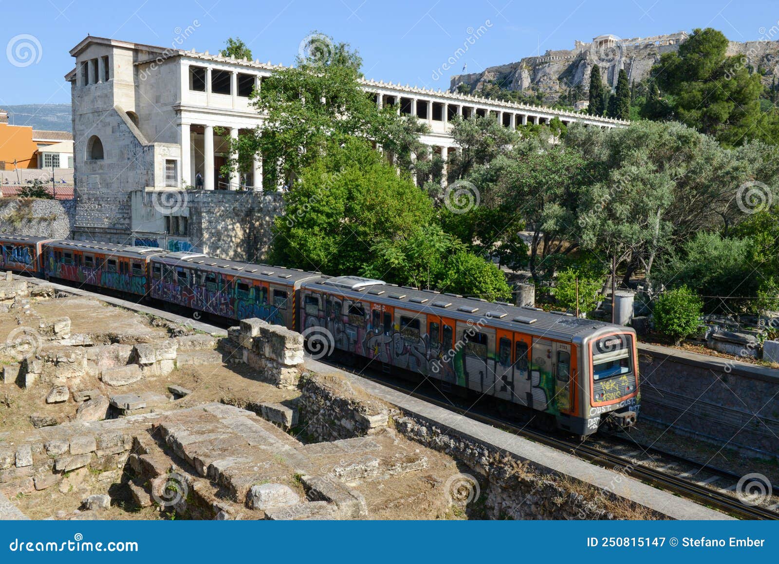The Subway in Front of Ancient Agora and Acropolis of Athens in Greece ...
