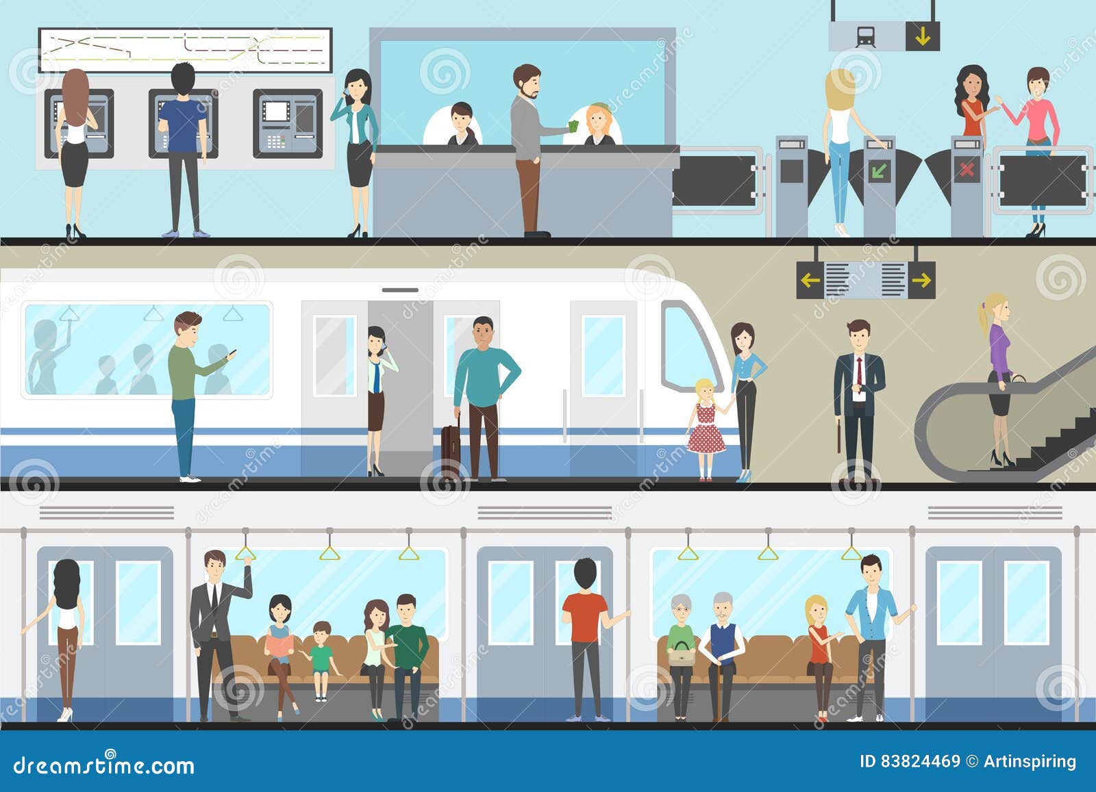 Subway Interior With Train And Railway Illustration | CartoonDealer.com ...
