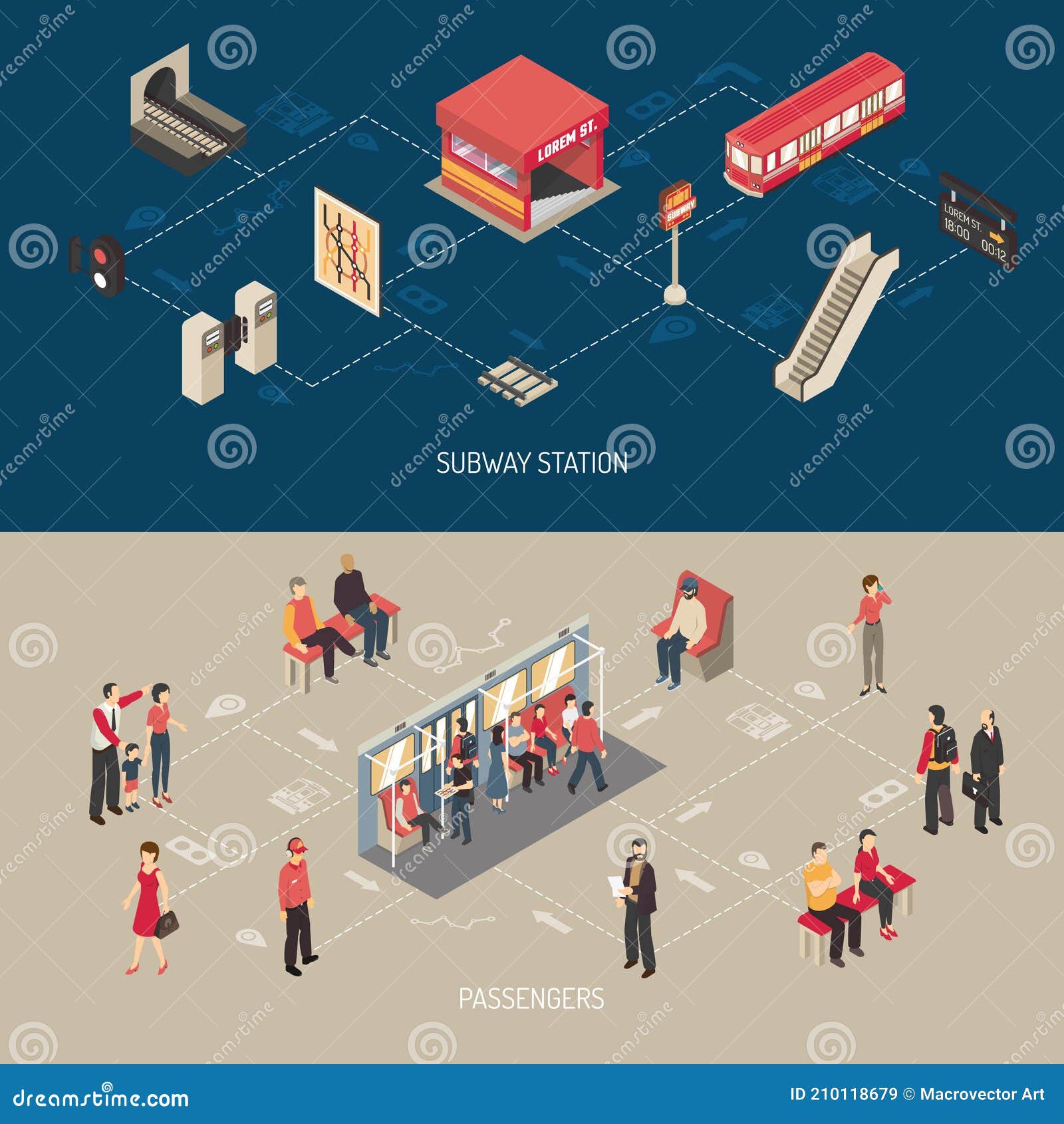 Subway Isometric Horizontal Banners Stock Vector - Illustration of ...