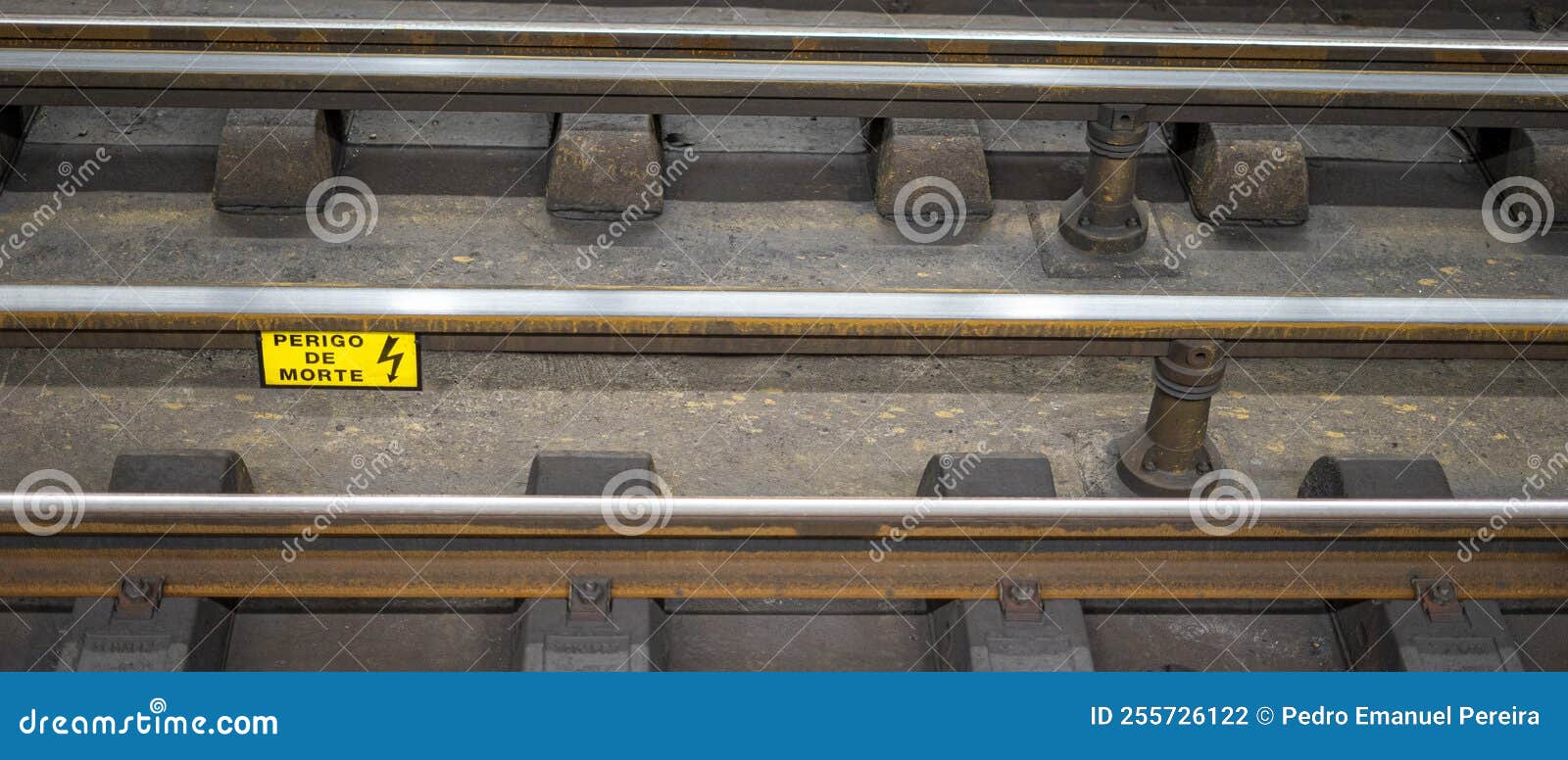 Subway Lines with Rectangular Yellow "danger of Death" Sign. Train in ...