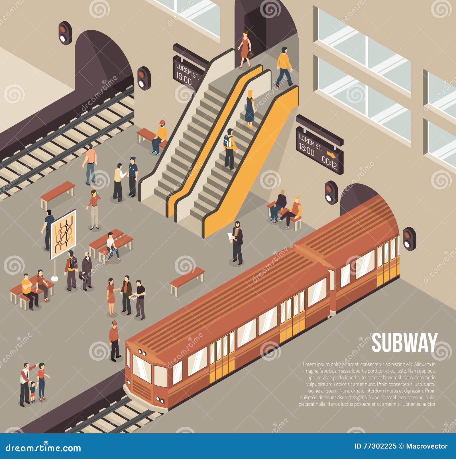 Subway Metro Underground Station Isometric Poster Stock Vector ...
