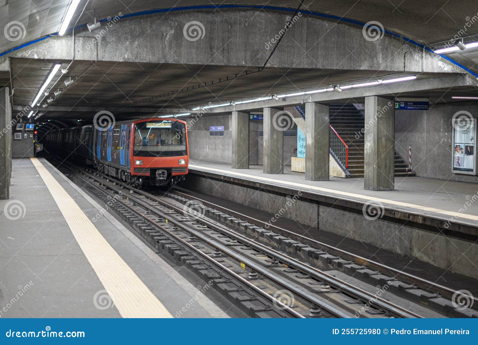Subway Passenger Carriages Arriving at the Square of Spain Station ...