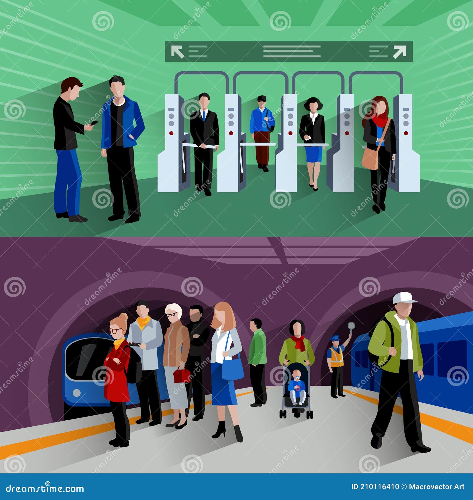 Subway Passengers 2 Flat Banners Composition Vector Illustration ... Subway Passengers 2 Flat Banners Composition Vector Illustration ...