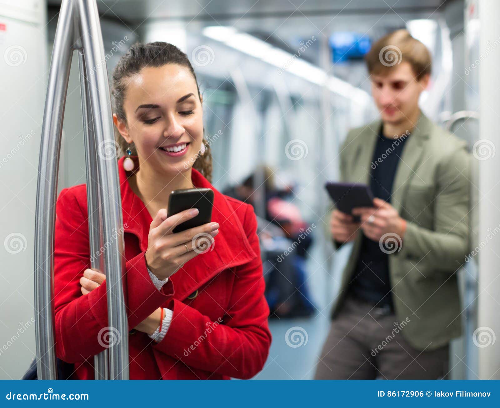 Subway Passengers with Phones Stock Photo - Image of caucasian ...