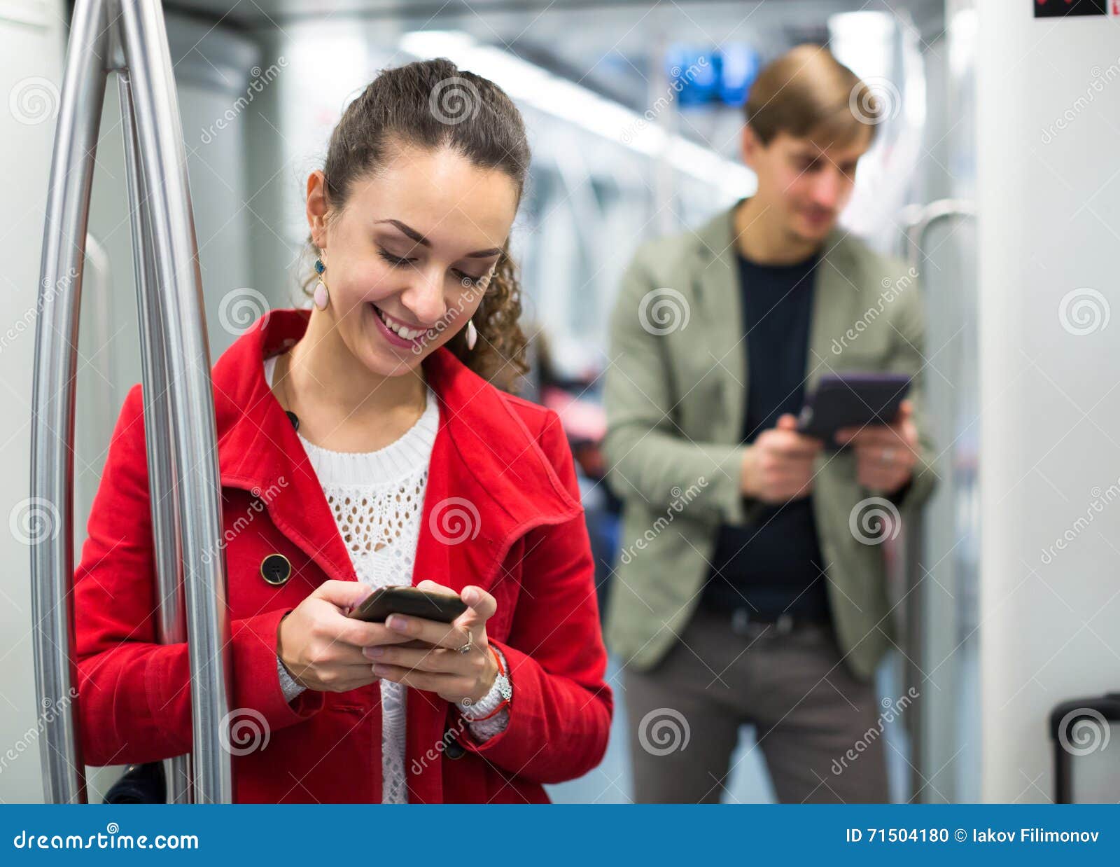 Subway Passengers with Phones Stock Photo - Image of caucasian, modern ...