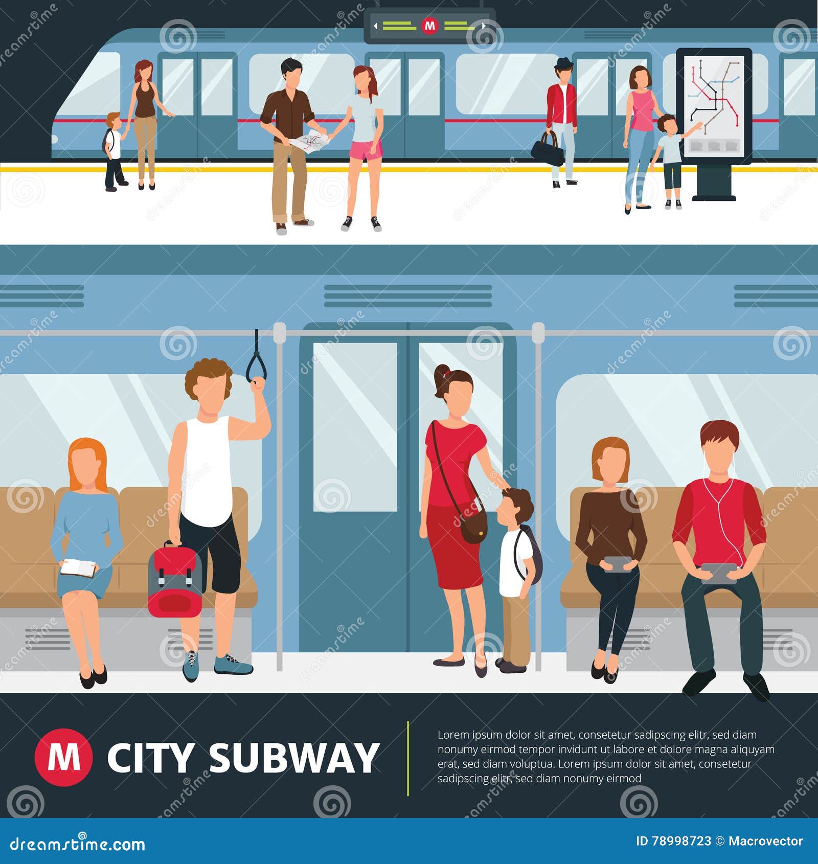 Subway Inside With People And Metro Platform With Train In Underground ...