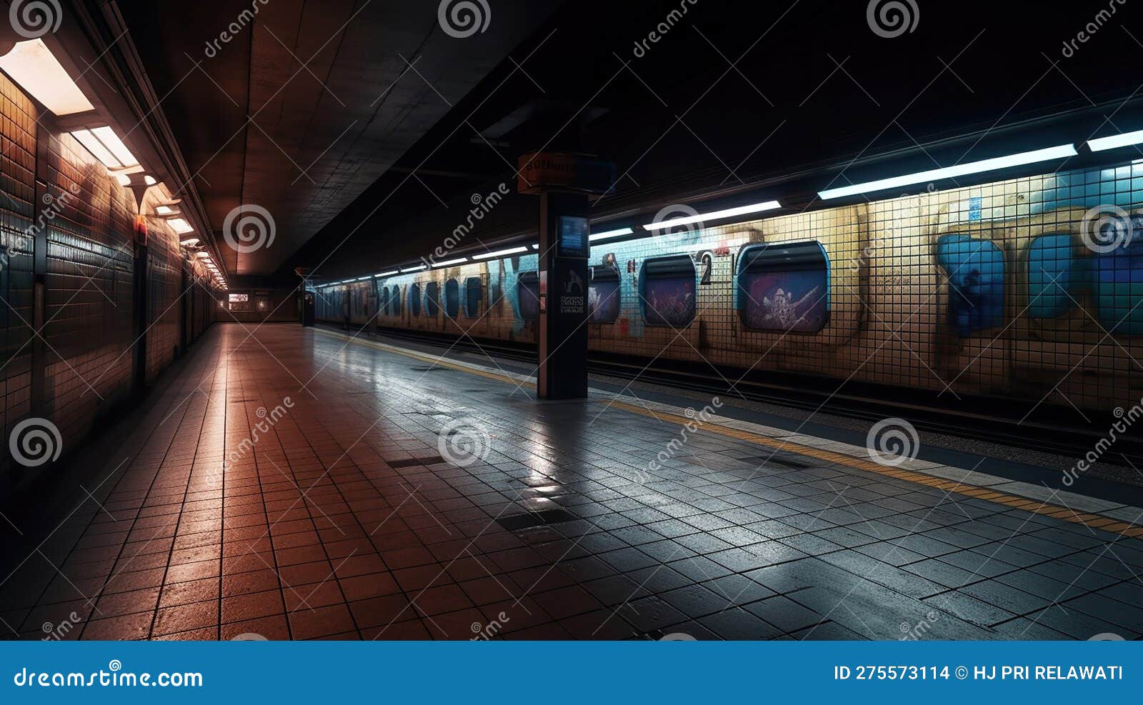 Subway Platform at Night. Generative Ai Stock Illustration ...