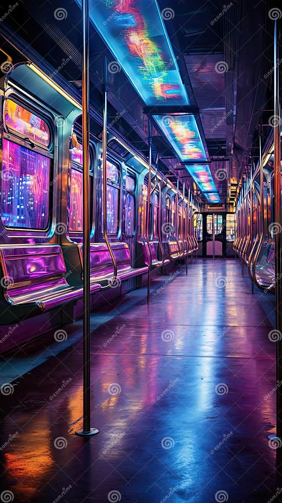 Subway Rail Inside Cinematic Lighting Magic Neon Stock Image - Image of ...