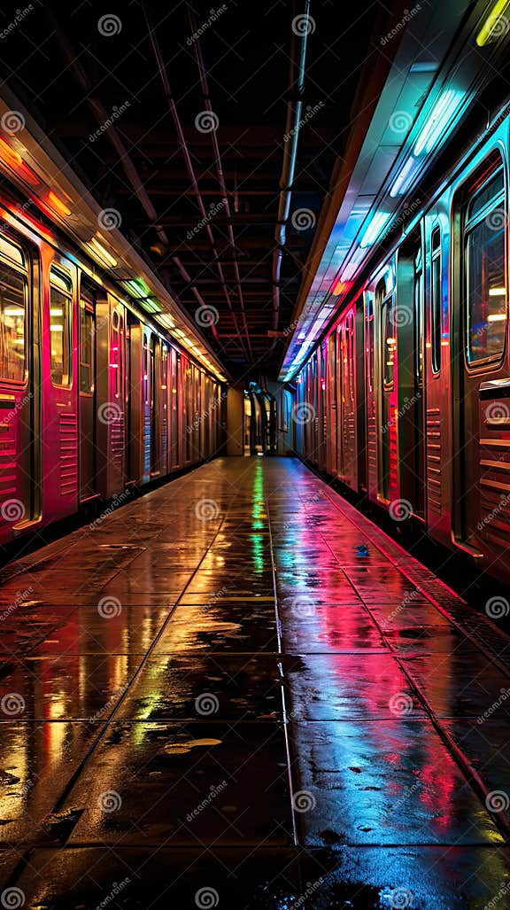 Subway Rail Inside Cinematic Lighting Magic Neon Stock Image - Image of ...
